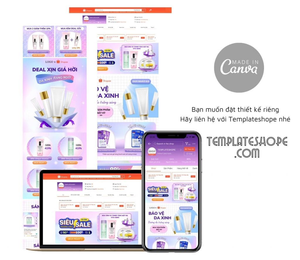 Shopee/Lazada Templates ngành Sắc đẹp, mỹ phẩm, sức khoẻ, thời trang nữ ...