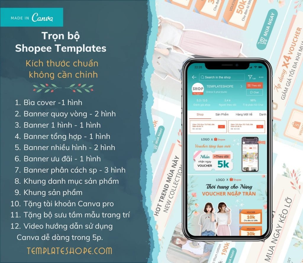 Shopee/Lazada Template ngành Thời trang nữ, Túi ví nữ, Giày dép nữ, phụ ...
