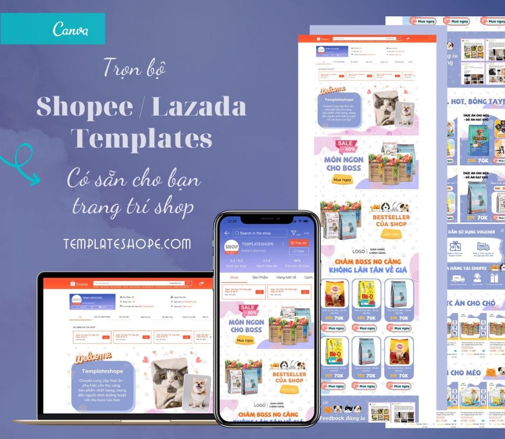Shopee/Lazada Template ngành Chăm sóc thú cưng, đồ chơi, nhà cửa và đời ...