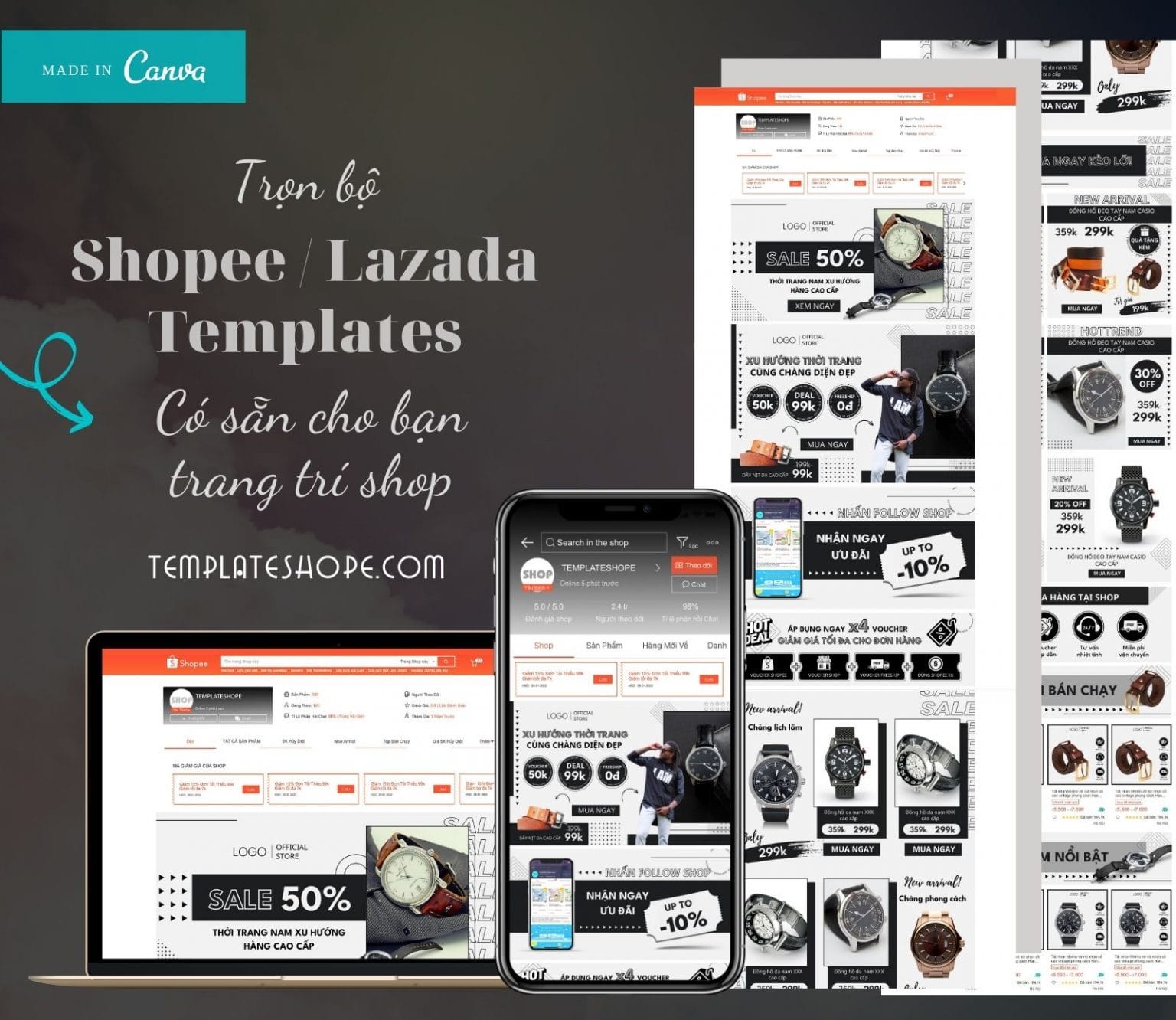 Templates Shopee /Lazada ngành Thời trang nam, đồng hồ, balo & túi ví ...