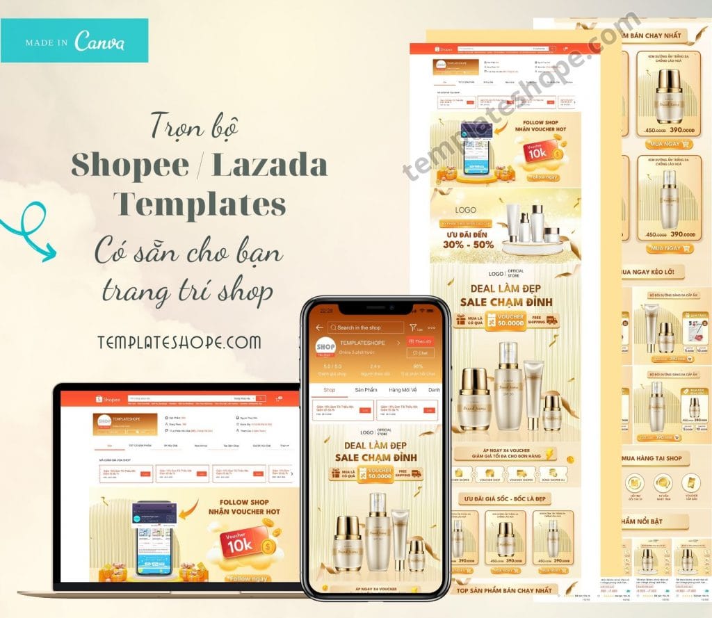 Shopee/Lazada template ngành sắc đẹp, sức khoẻ, phụ kiện & trang sức nữ ...