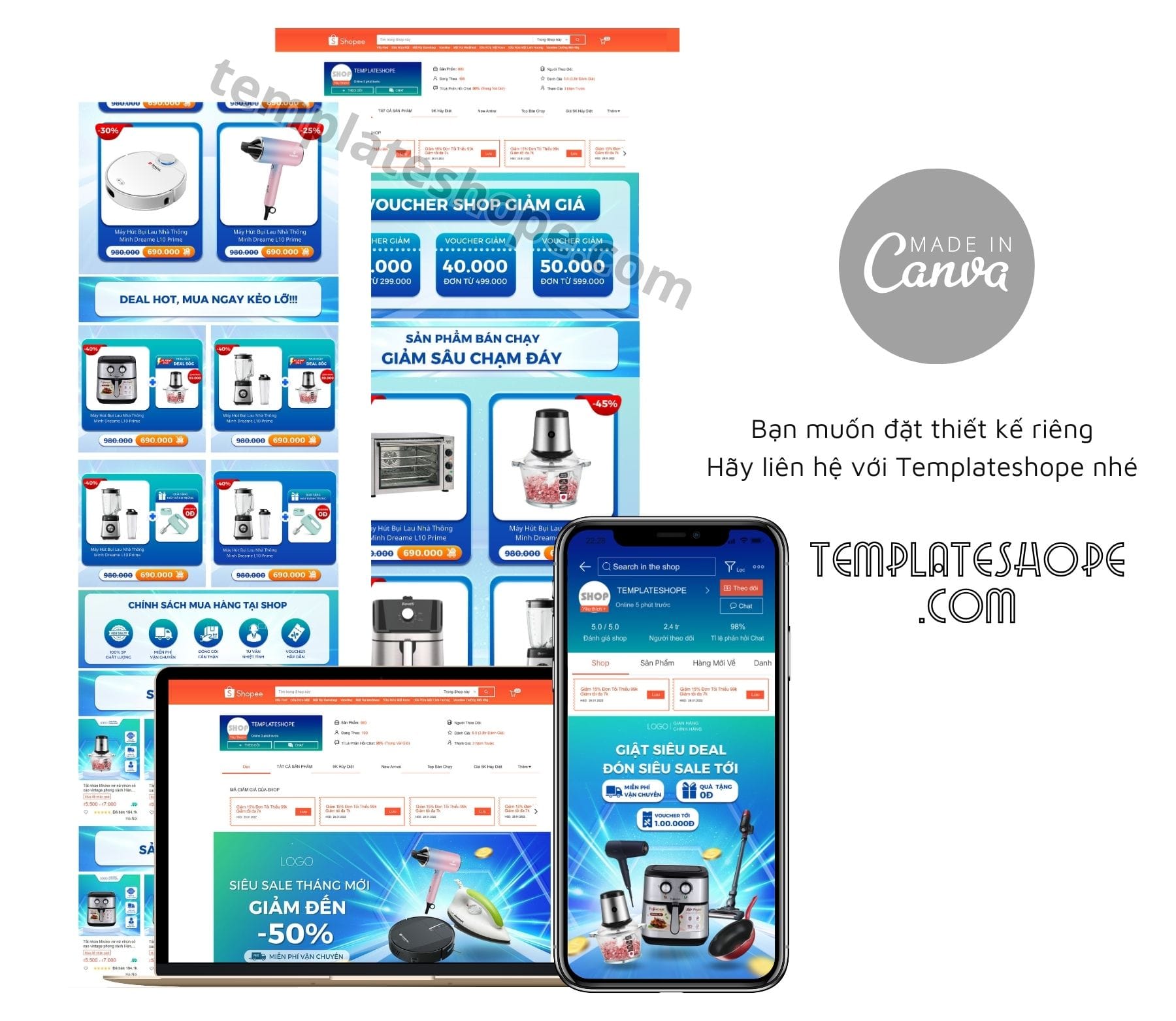 Shopee/Lazada template ngành thiết bị điện gia dụng, thiết bị điện tử, điện thoại & phụ kiện ...