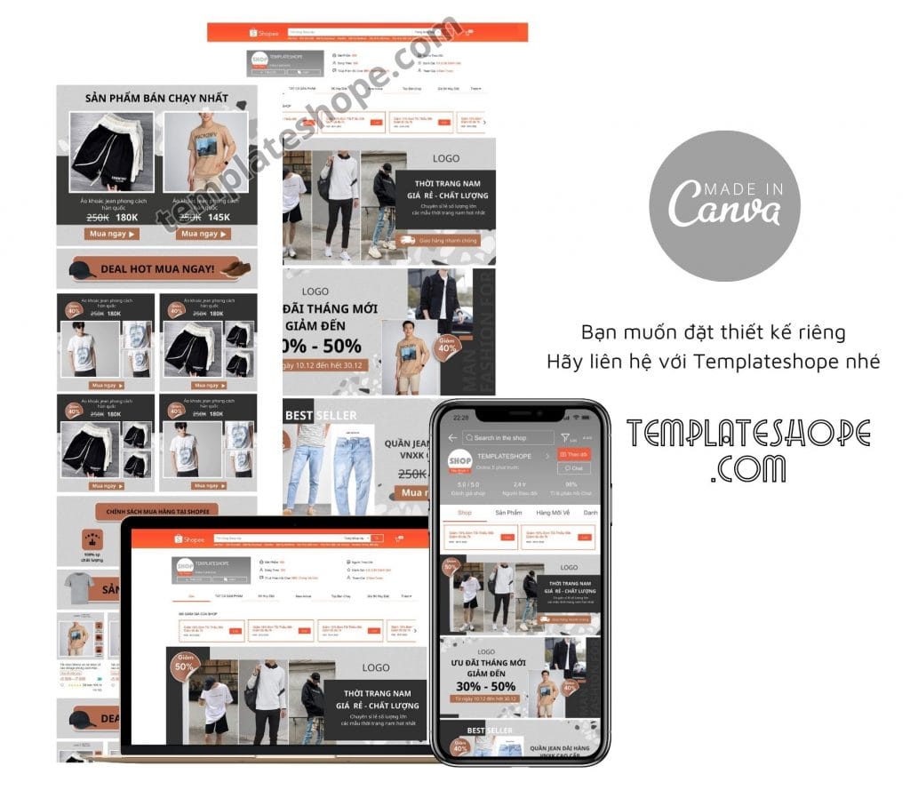 Shopee/Lazada template ngành thời trang nam, giày dép nam, balo & túi ...