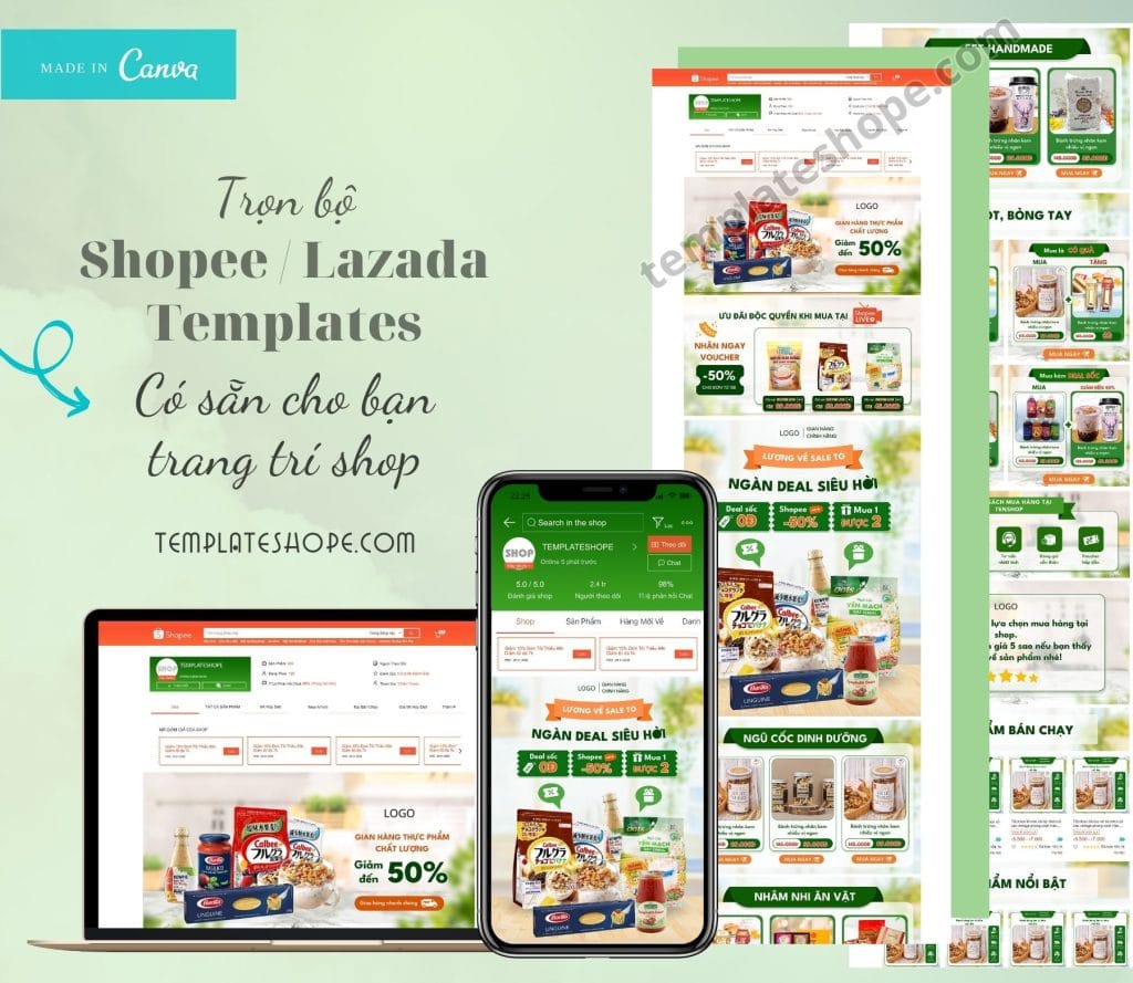 Shopee/Lazada template trang trí shop ngành bách hóa online, sức khỏe ...