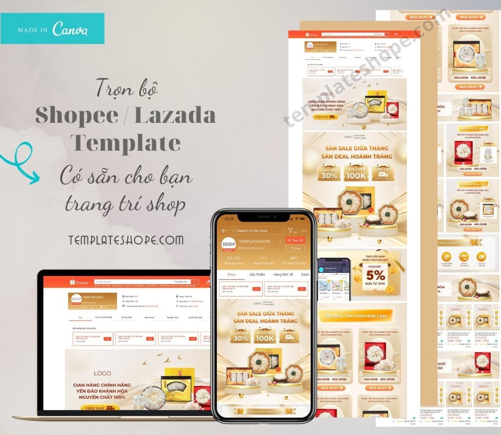 Shopee/Lazada template trang trí shop ngành bách hóa online, sức khỏe ...