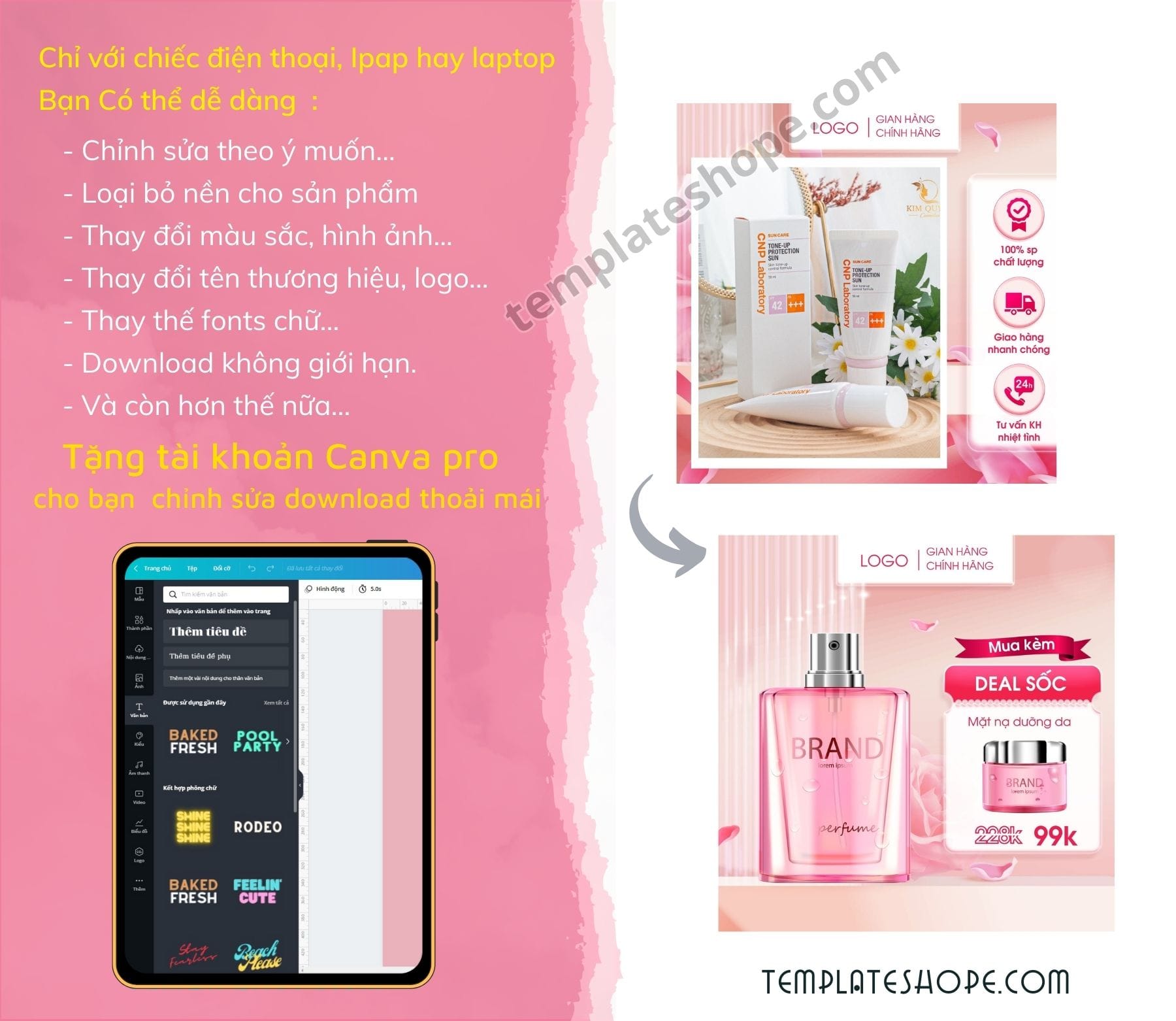 Shopee/Lazada template trang trí shop ngành sắc đẹp, sức khỏe ...