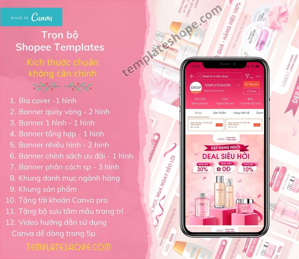 Shopee/Lazada template trang trí shop ngành sắc đẹp, sức khỏe ...