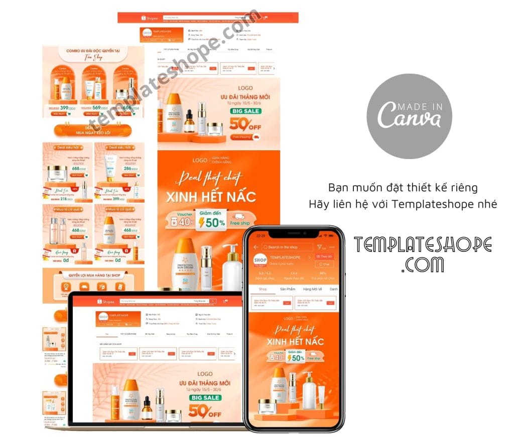 Shopee/Lazada template trang trí shop ngành sắc đẹp, sức khỏe ...
