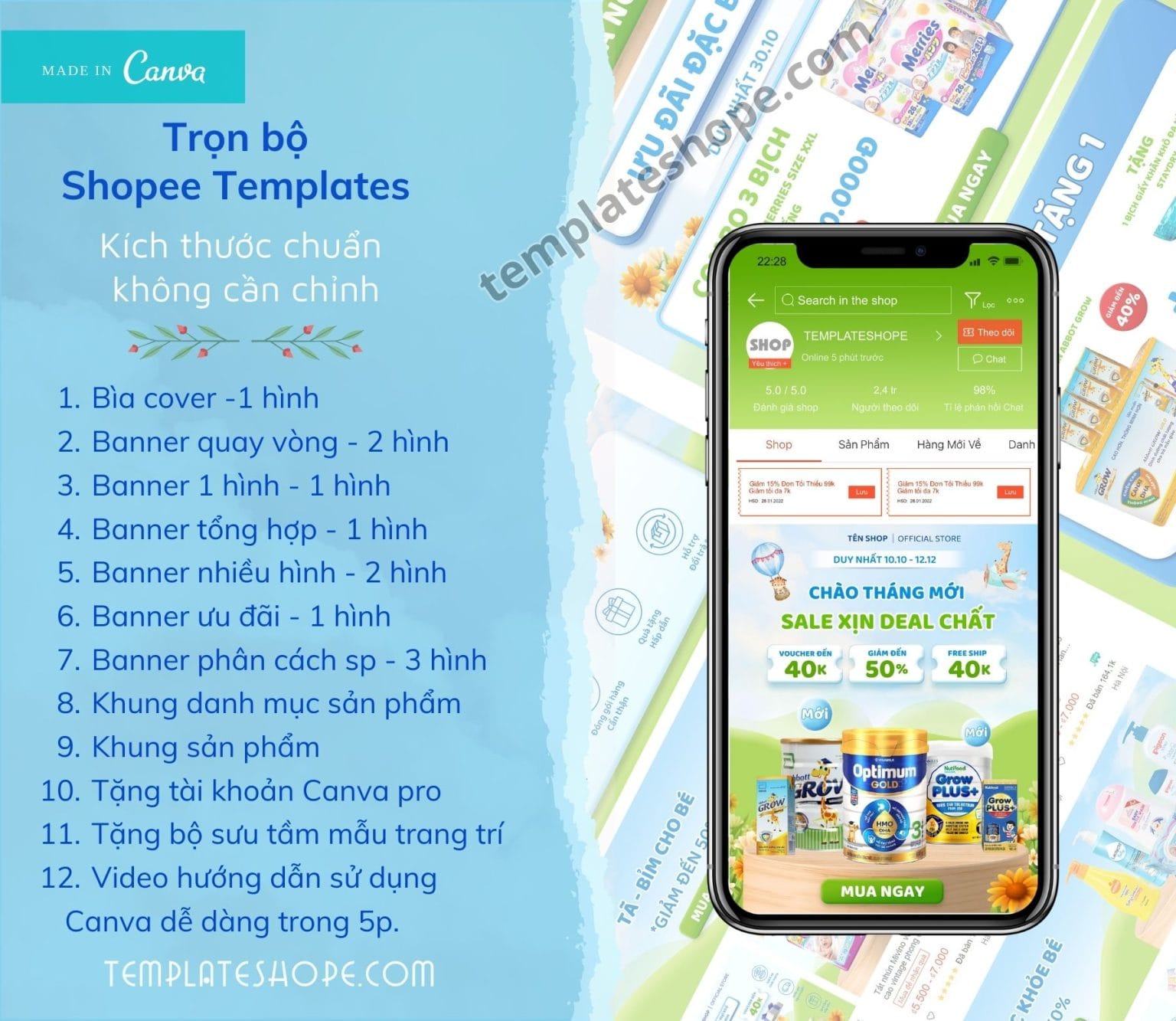 Shopee/Lazada template trang trí shop ngành mẹ & bé, bách hóa online ...