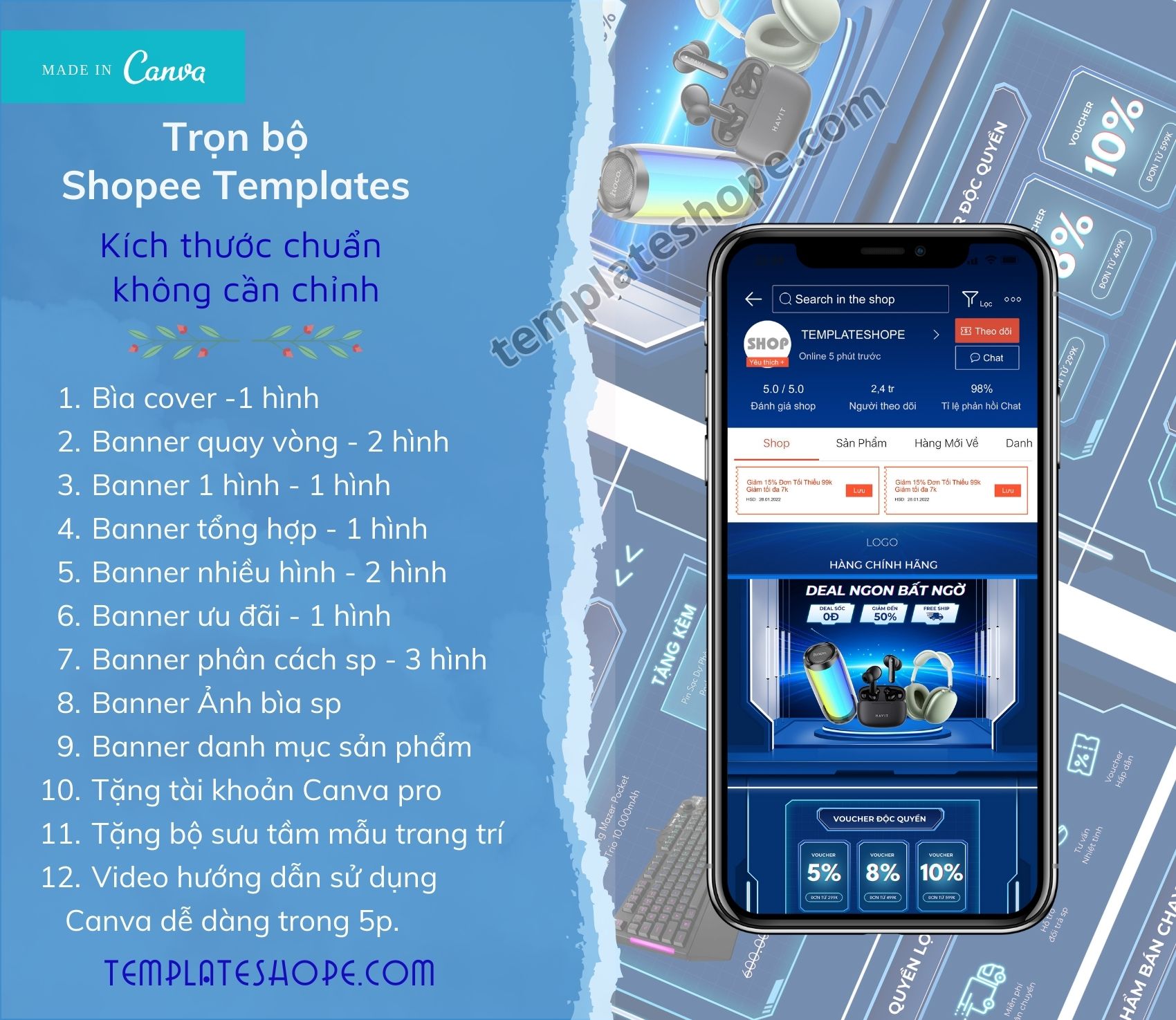 Shopee /Lazada Template ngành thiết bị điện tử, thiết bị điện gia dụng ...