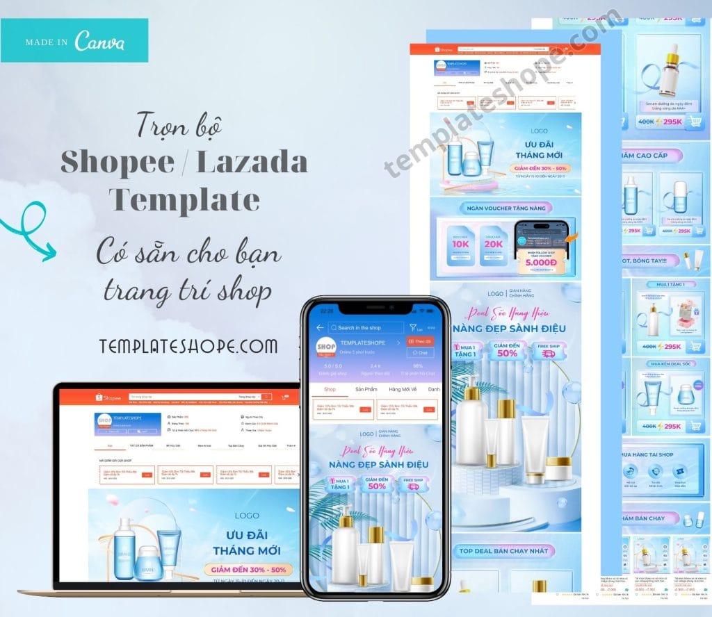 Shopee /Lazada Template trang trí shop ngành Sắc đẹp, Sức khỏe ...