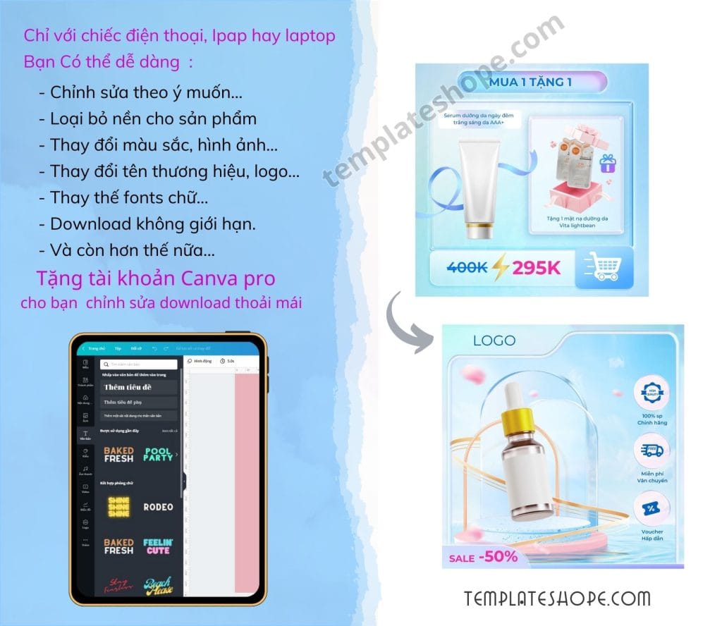 Shopee /Lazada Template trang trí shop ngành Sắc đẹp, Sức khỏe ...