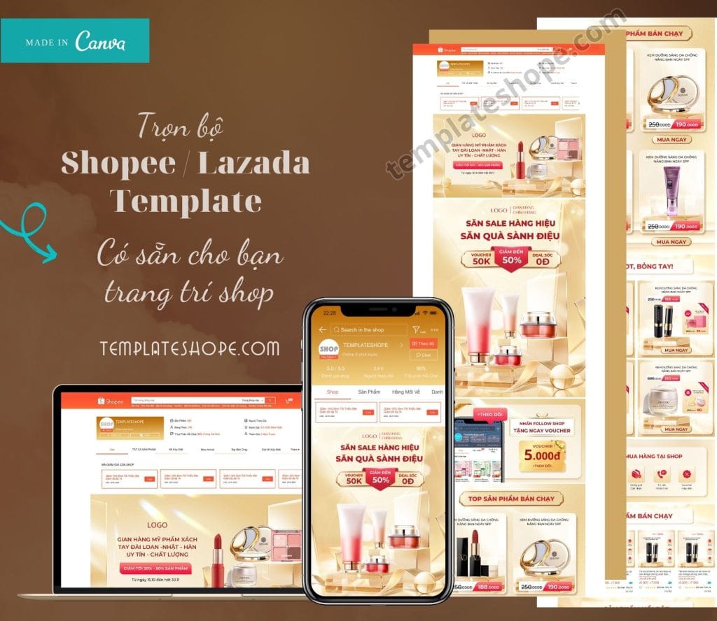 Shopee /Lazada template trang trí shop ngành sắc đẹp, sức khỏe ...